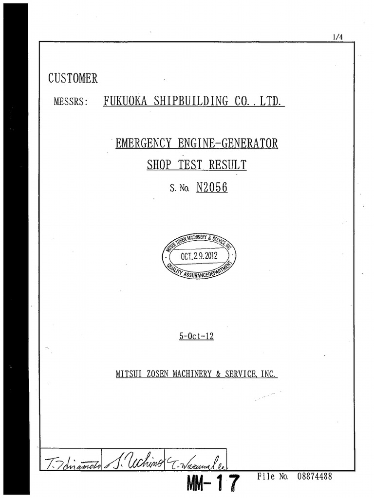 MM-17 Shop Trial Test Record For Emergency Generator | PDF