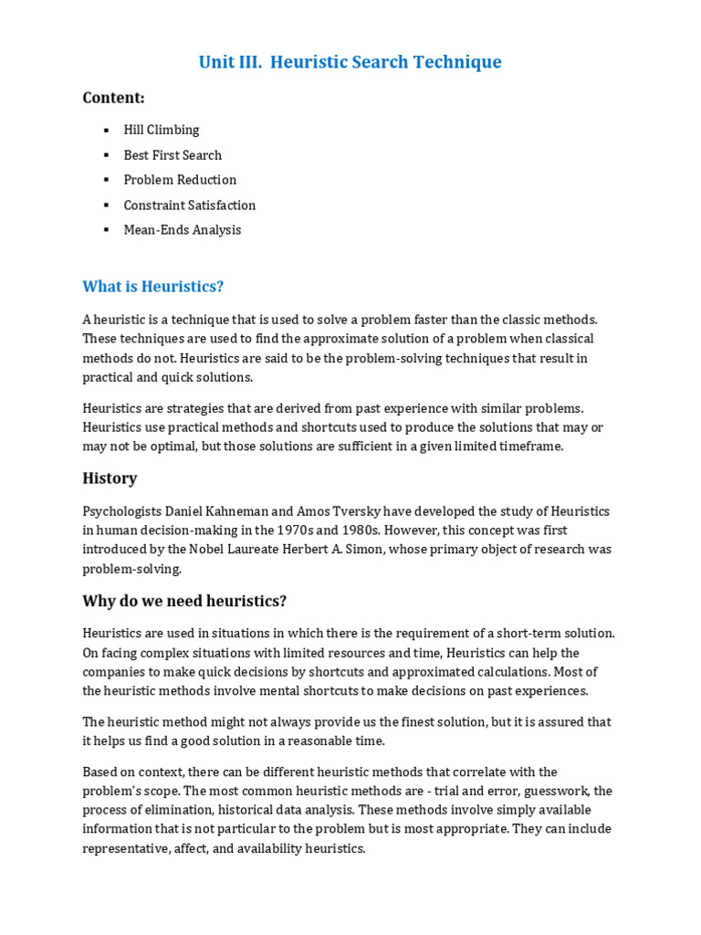 Unit Iii Heuristic Search Technique Pdf Heuristic Applied Mathematics 4325