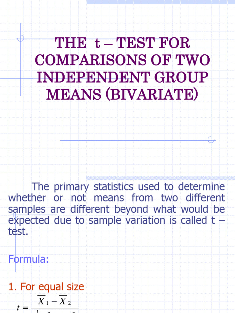 The T Test For Comparisons of Bivariate | PDF | Variance | Probability ...