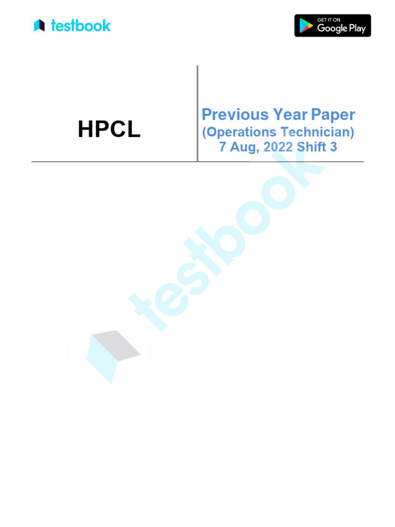 HPCL (Operations Technician) Official Paper (Held On - 7 Aug, 2022 ...