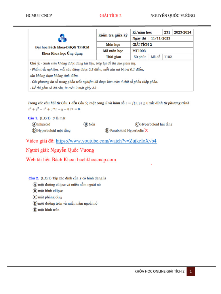HCMUT CNCP Đề dự thính HK231 | PDF