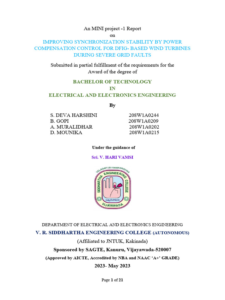 MINI1 Report Batch8 | PDF | Electrical Grid | Electric Generator
