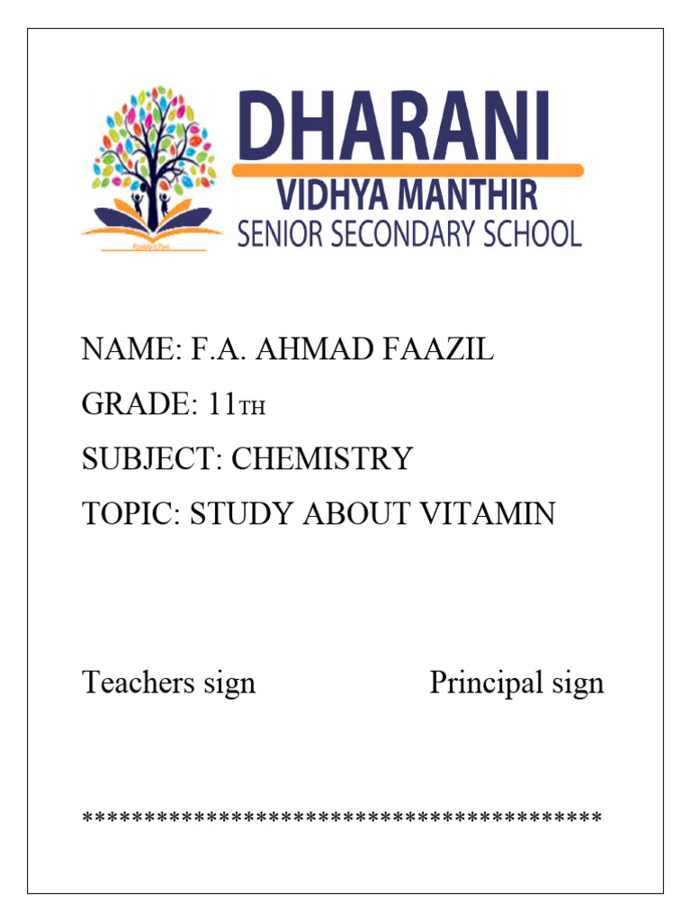Chemistry Project on Vitamins | PDF | Vitamin | Foods