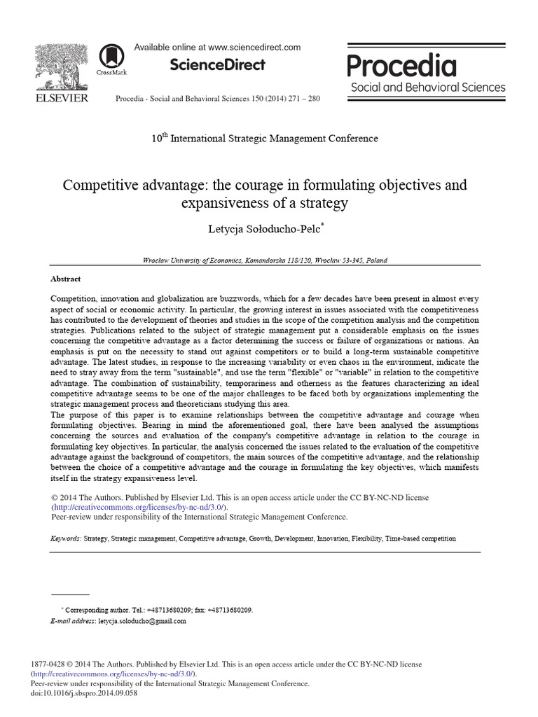 2014_Soloducho-Pelc - Competitive advantage | PDF | Strategic Management | Competitive Advantage