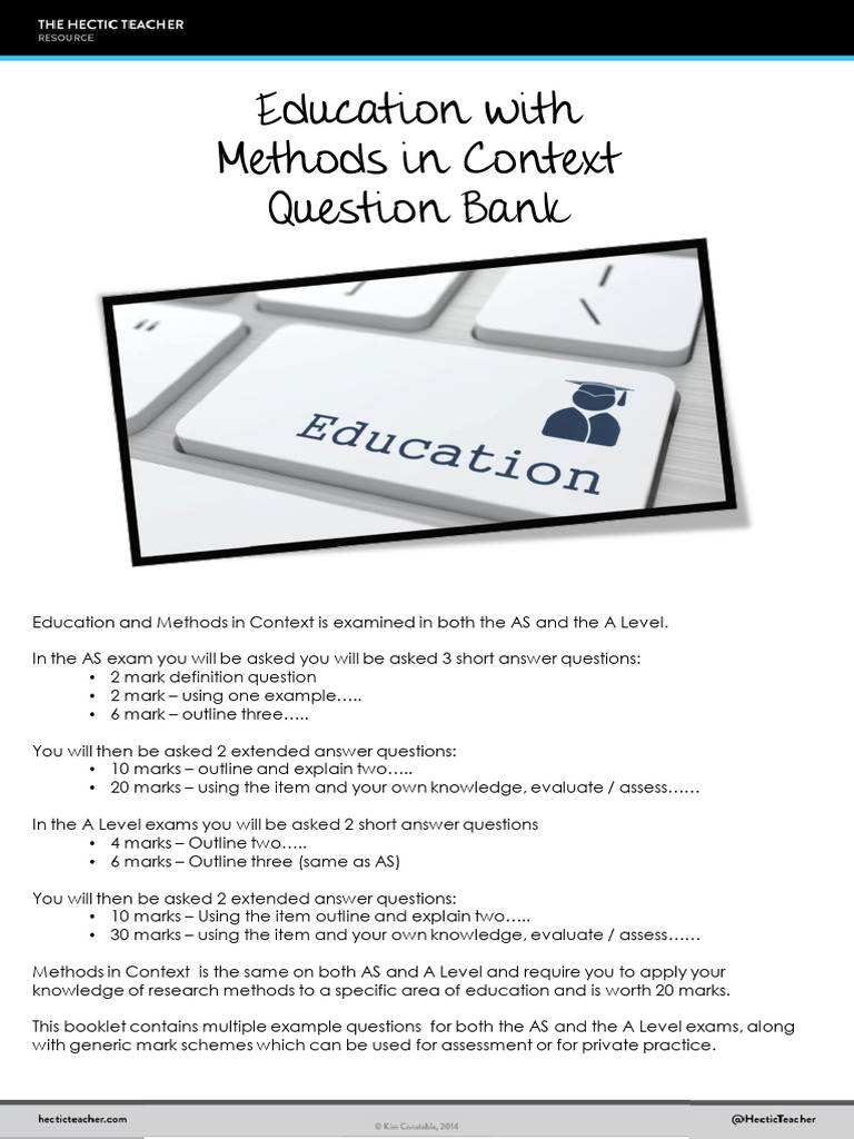 Education With Methods in Context - Question Bank | PDF | Sociology ...