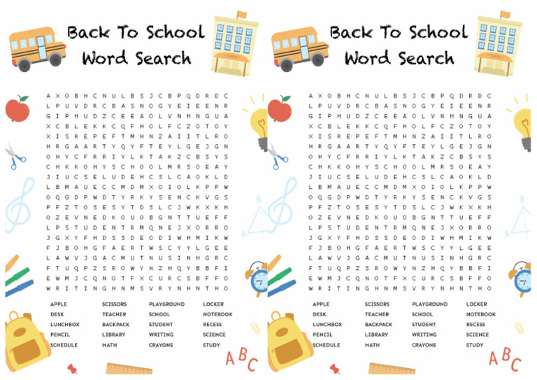 BACK TO SCHOOL WORD SEARCH | PDF