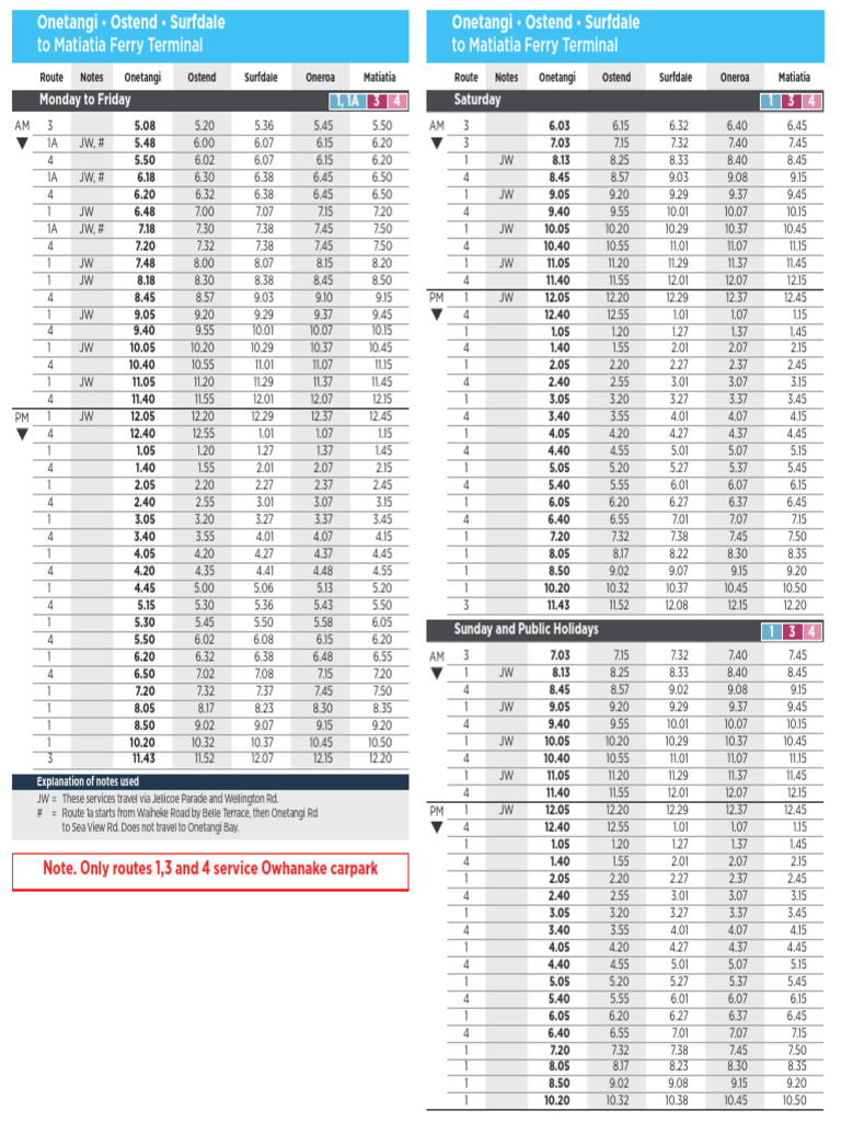 Waiheke Bus Timetables | PDF