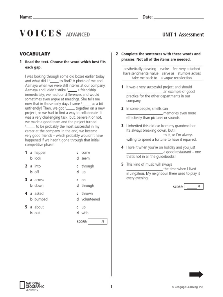 Advanced Unit 1 Assessment Guide | PDF | Nonverbal Communication | Communication