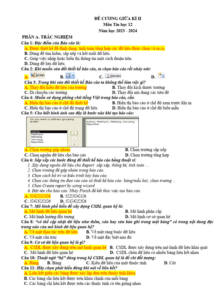 Đề Cương Ktgk II Tin 12 Năm Học 2023 2024 Hs | PDF