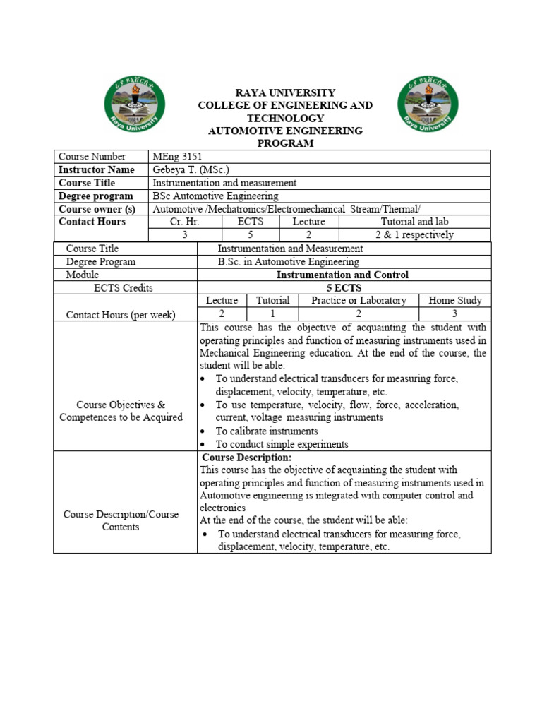 Automotive Engineering Instrumentation Course | PDF | Fluid Dynamics ...