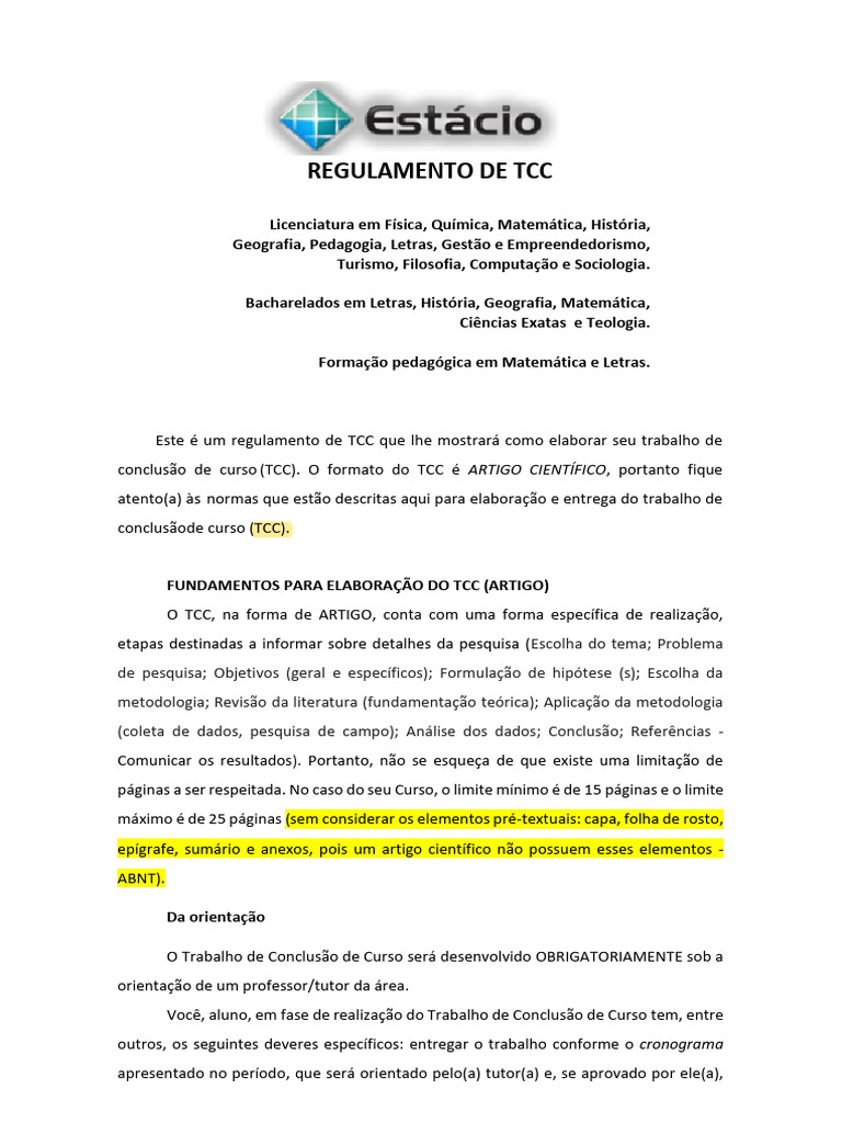 Regulamento_do_TCC_2024_Licenciatura | PDF | Science | Plágio