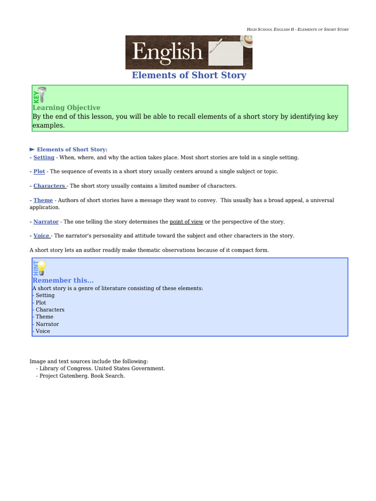 Elements of a Short Story Guide | PDF | Language Arts & Discipline ...