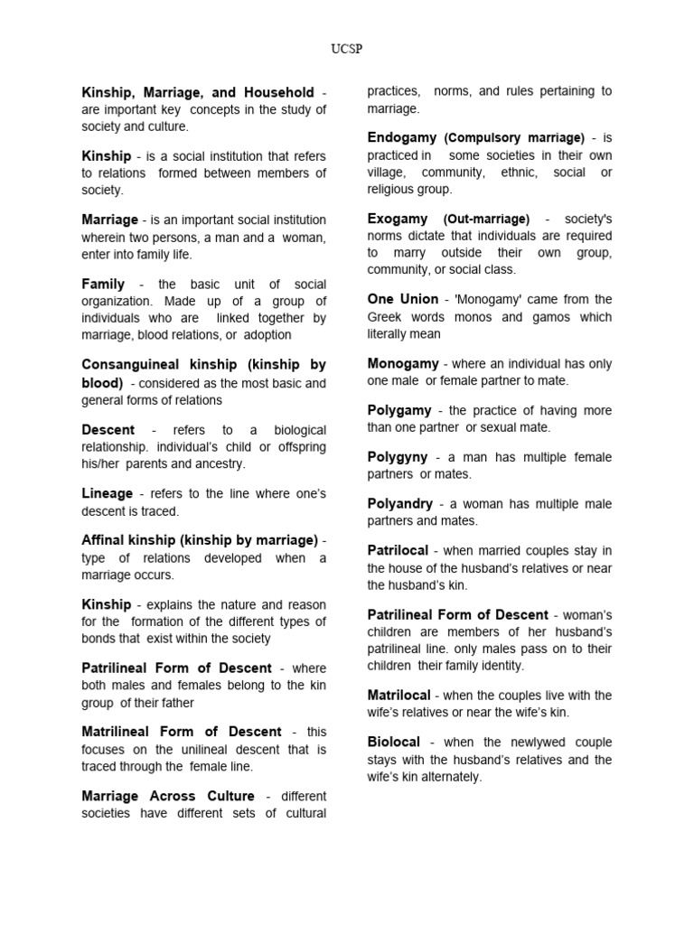 Ucsp Notes | PDF | Marriage | Family
