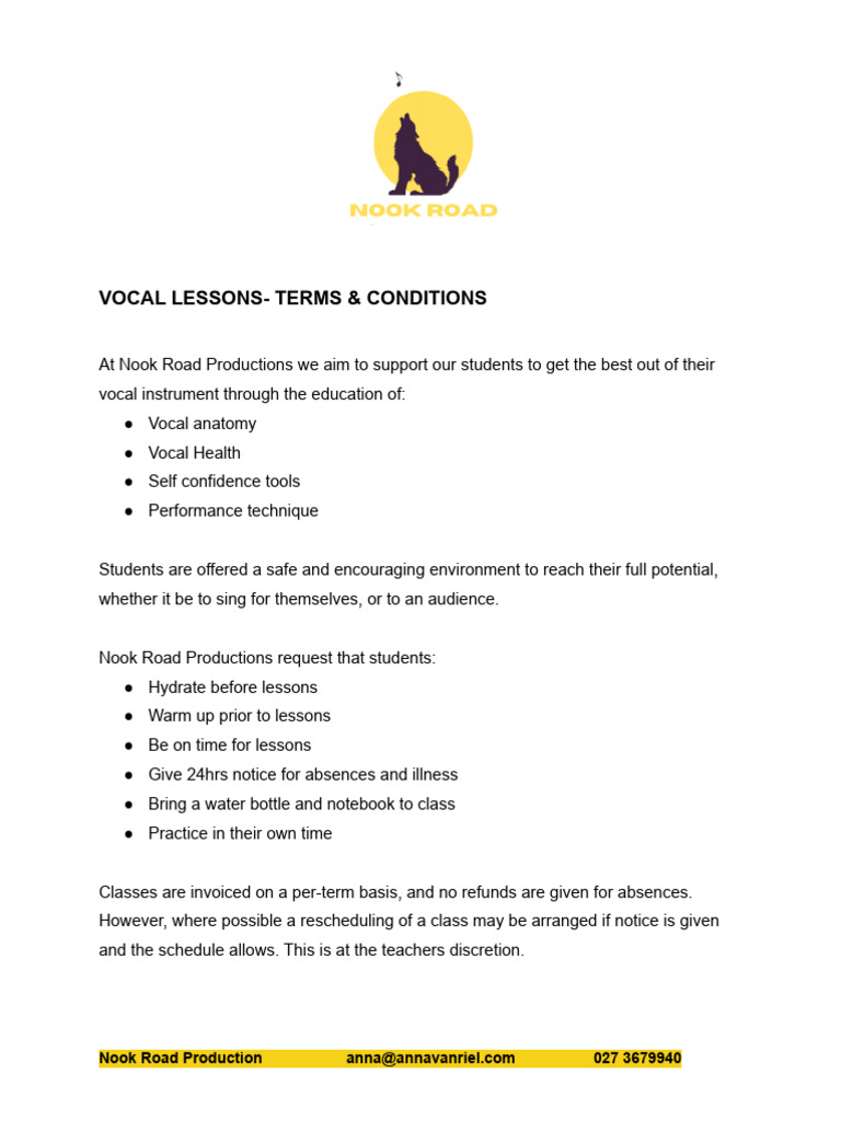 Vocal Lessons - Terms & Conditions | PDF
