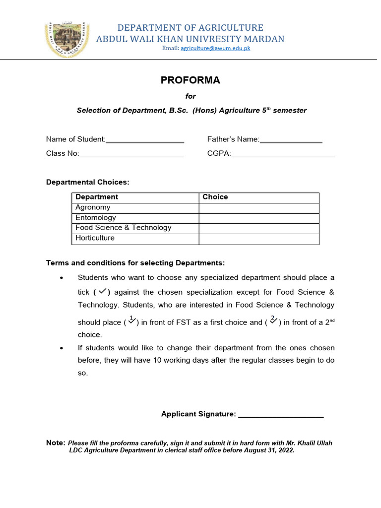 Department Choice Proforma 2022 Final | PDF