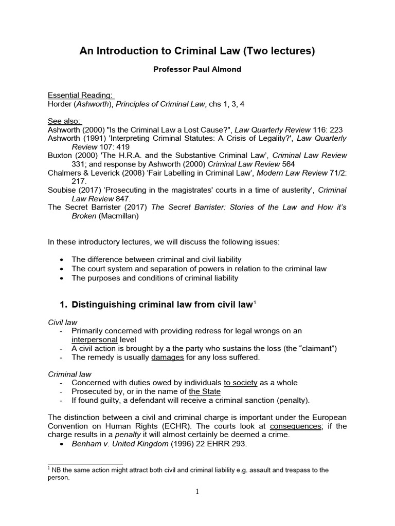An Introduction To Criminal Law 2021-22 | PDF | European Convention On ...