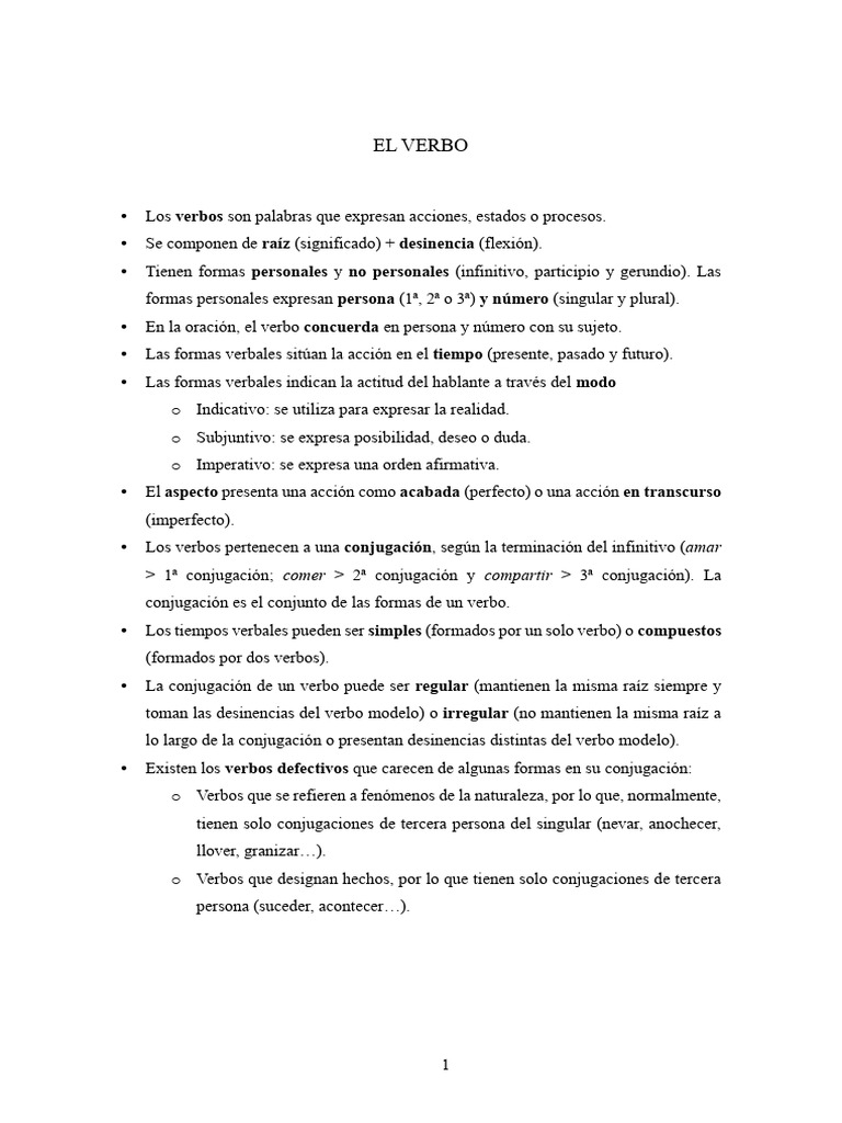 Guía Completa sobre Verbos en Español | PDF | Verbo | Conjugación ...