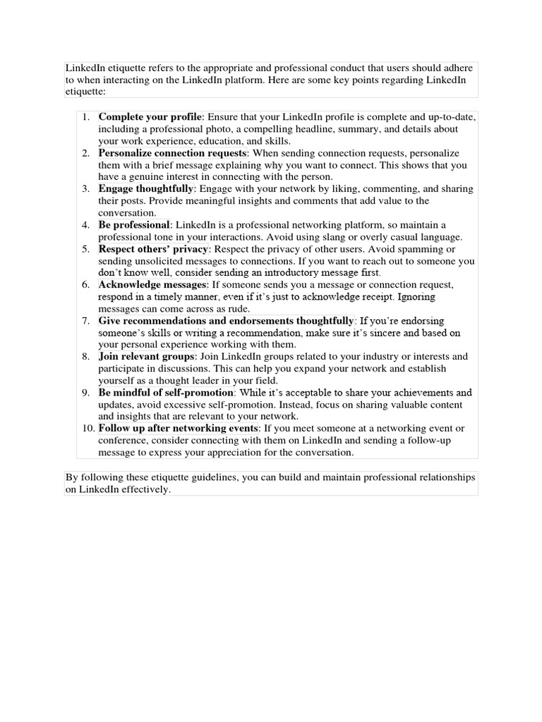 LinkedIn Etiquette Refers To The Appropriate and Professional Conduct That Users Should Adhere ...