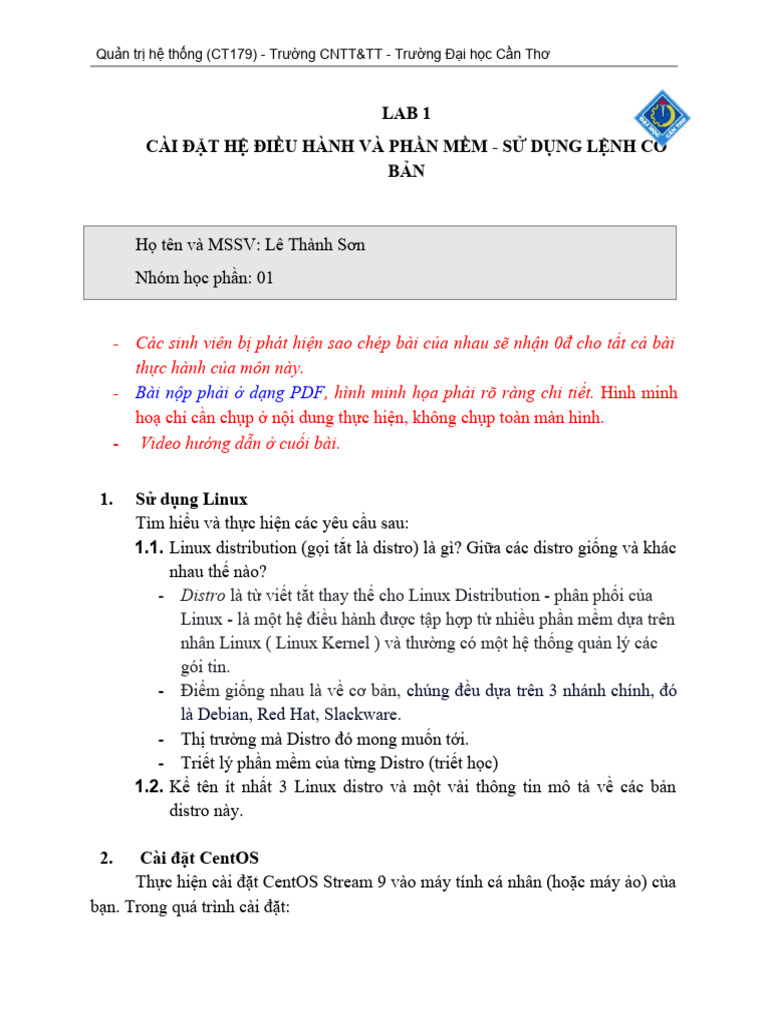 Le Thanh Son - B2104821 - QTHT - Lab1 | PDF