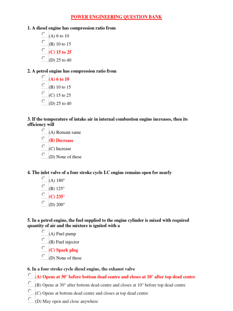 Power Engg Question Bank | PDF | Internal Combustion Engine | Diesel Engine