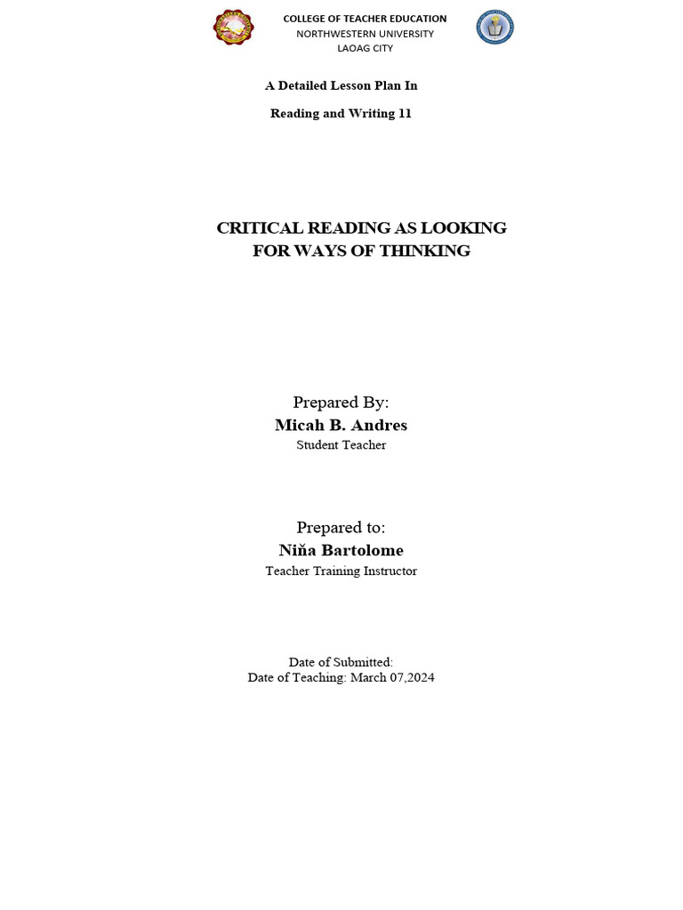 Andres Micah B. Final DLP Rw11 | PDF | Critical Thinking | Thought