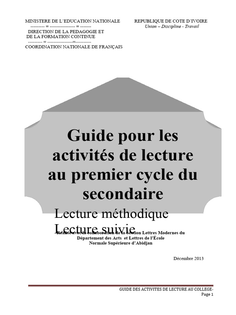 Guide Des Activites de Lecture | PDF | Enseignement | Enseignement ...