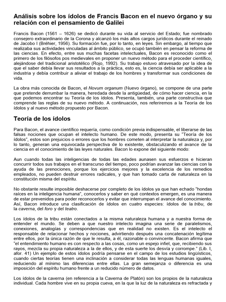 Análisis sobre los ídolos de Francis Bacon en el nuevo órgano y su relación con el pensamiento ...