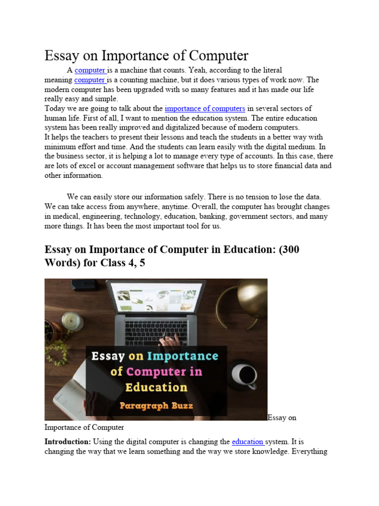 Essay On Importance of Computer For All Students | PDF | Books | Data