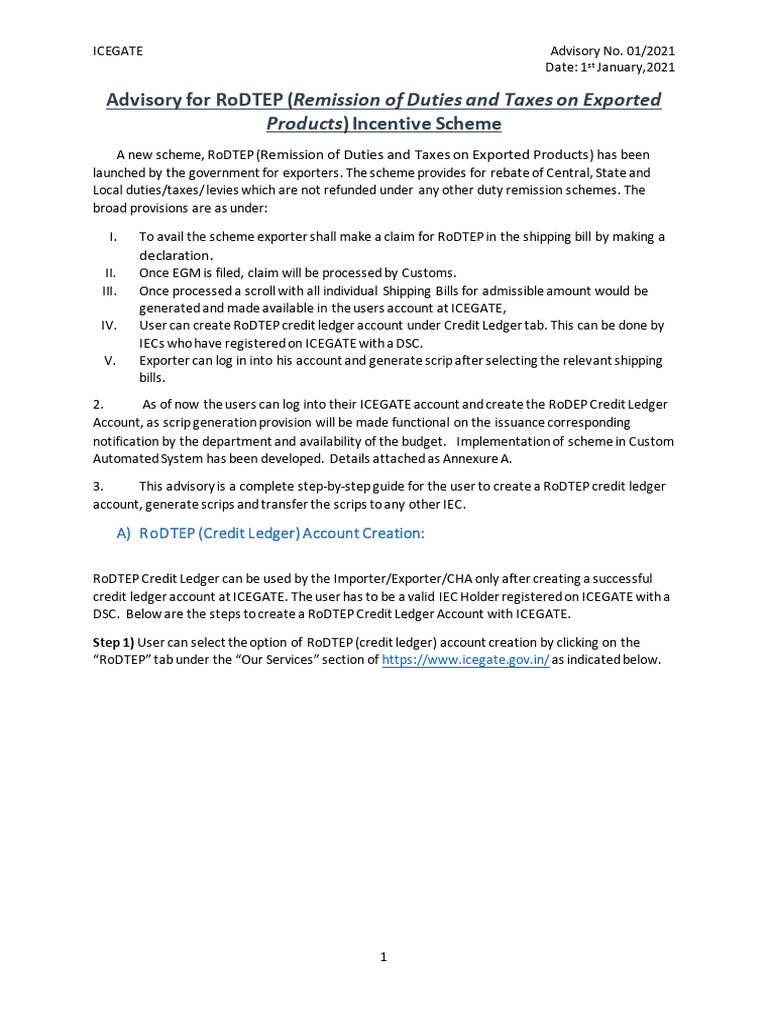 RoDTEP Advisory-V3.0 | PDF | Customs