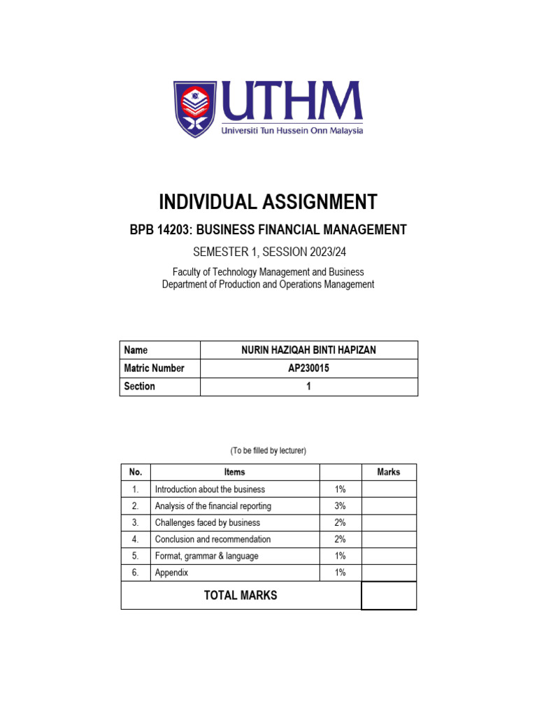 Ap230015 Nurin Haziqah Individual BFM | PDF | Business | Economies