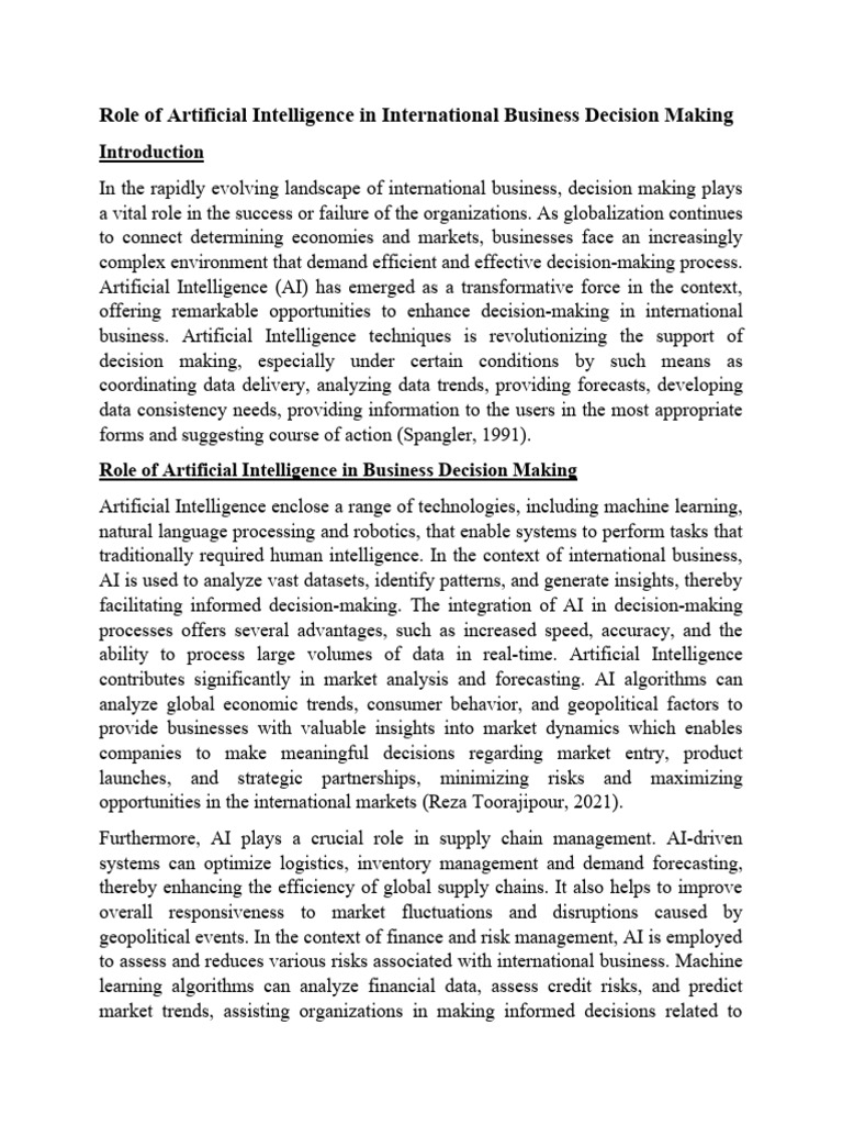Role of Artificial Intelligence in International Business Decision ...