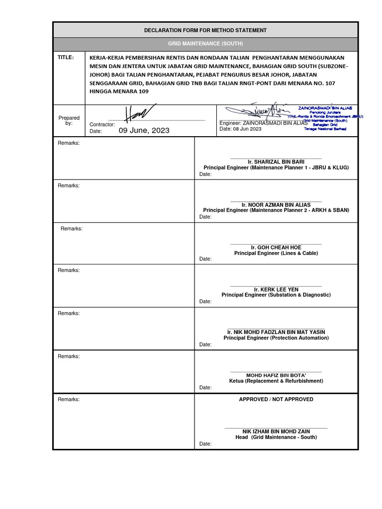 METHOD - STATEMENT - RENTIS RNGT-PONT T107-T109 Update New HIRADC & Decalaration Form Dated ...