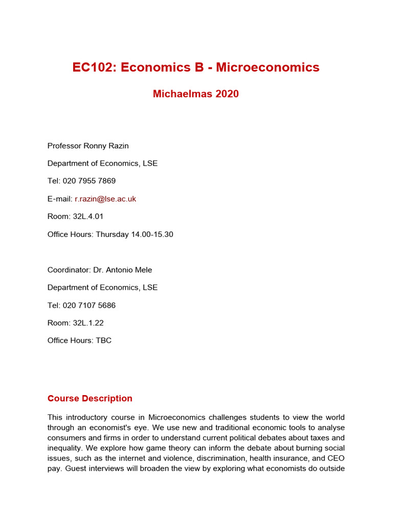 EC102 Outline 2020 | Download Free PDF | Microeconomics | Economics