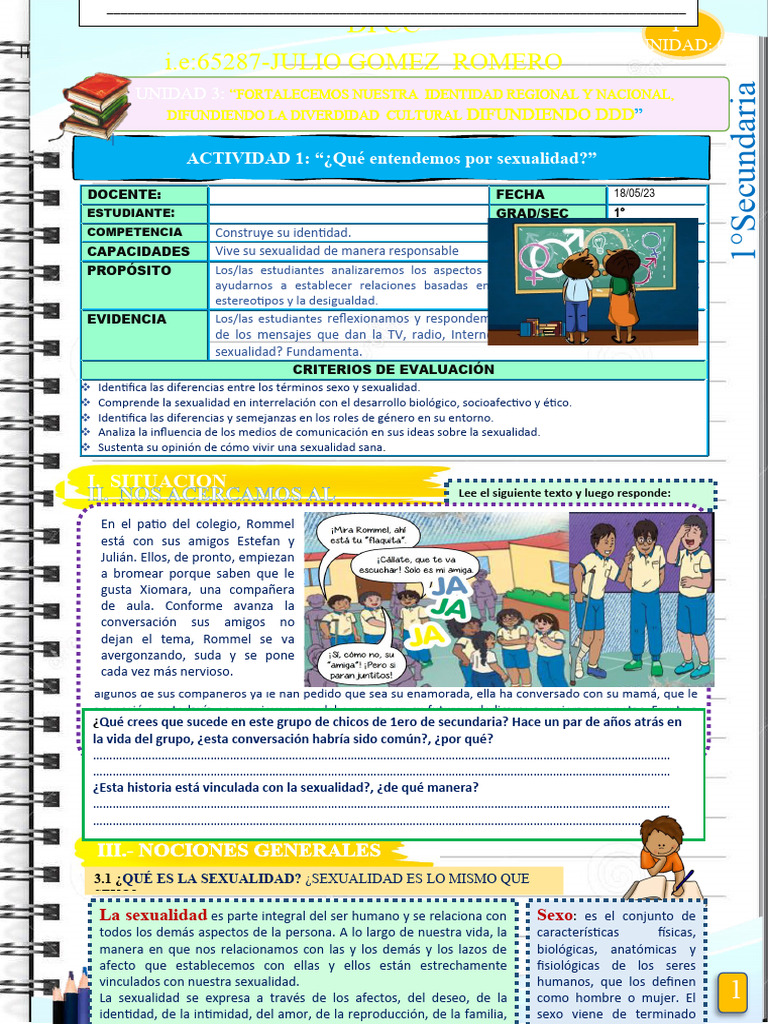 1° DPCC - Actv.01-Und.3 2023 | PDF | La sexualidad humana | Ciencias del comportamiento