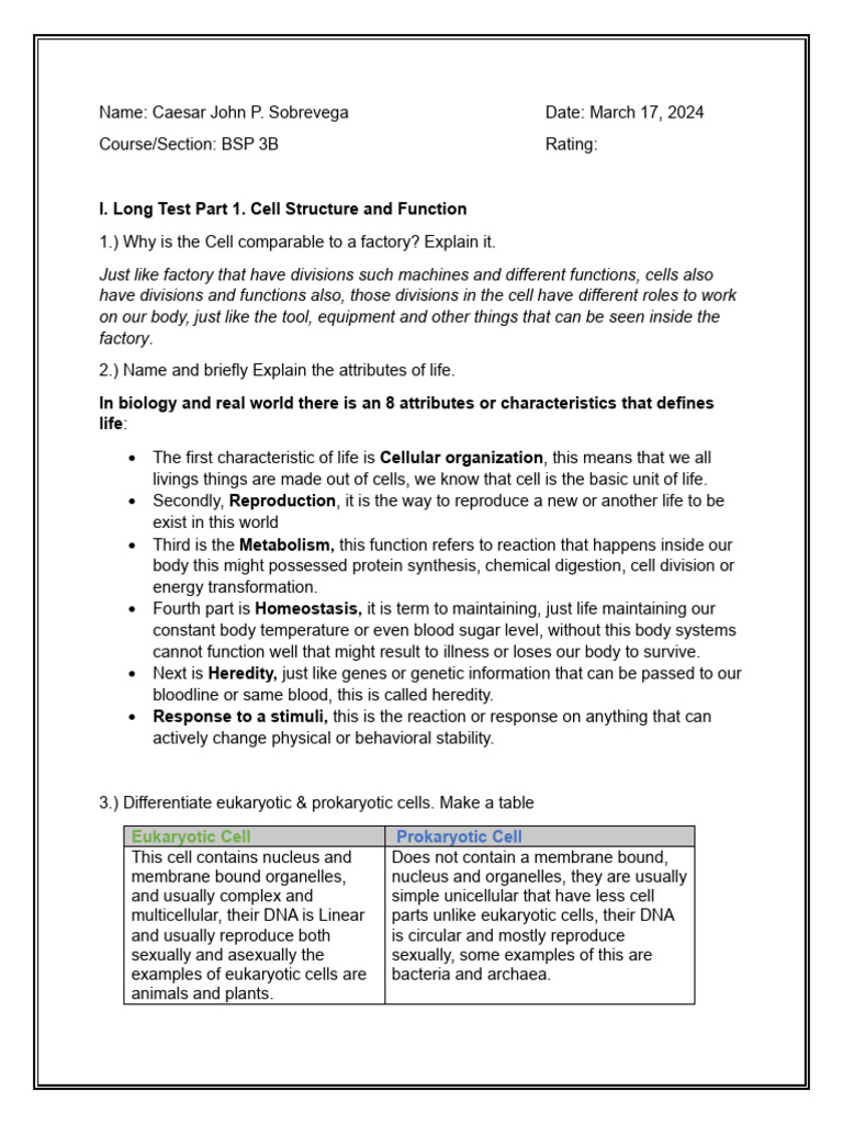 3b-Bspsy-Gen-Zoo-Format-Doc (Long Test Part 1 & 2) | PDF | Cell ...