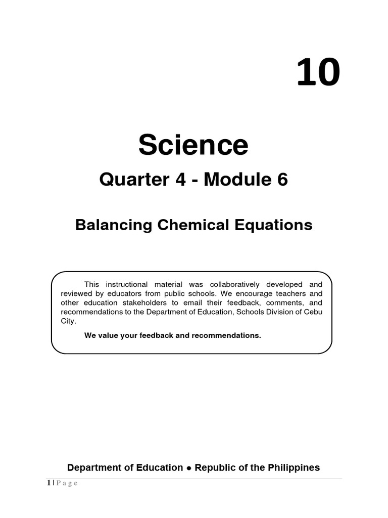 Science 10 Q4 Module 6 | PDF | Chemistry | Equations