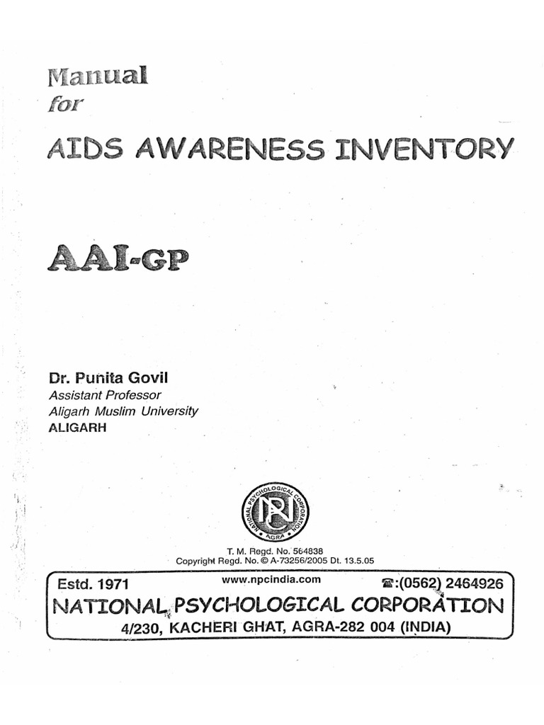 Aids Awareness Inventory Manual | PDF
