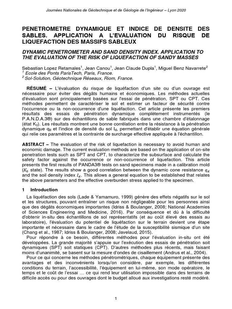 Penetrometre Dynamique Et Indice de Densite Des Sables. Application A L ...