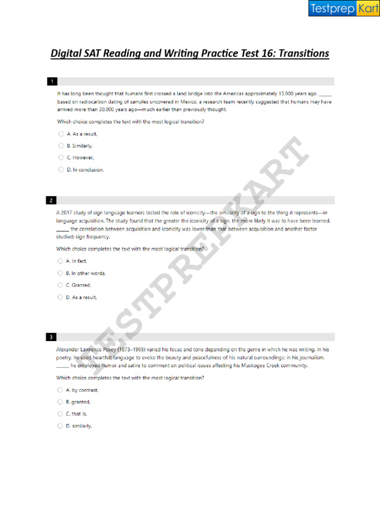 Digital SAT Reading and Writing Practice Test 16 | PDF