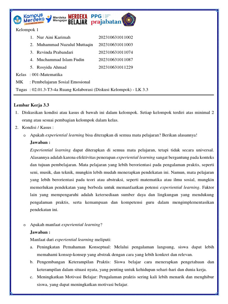 02.01.3-T3-4a Ruang Kolaborasi (Diskusi Kelompok) - LK 3.3 | PDF