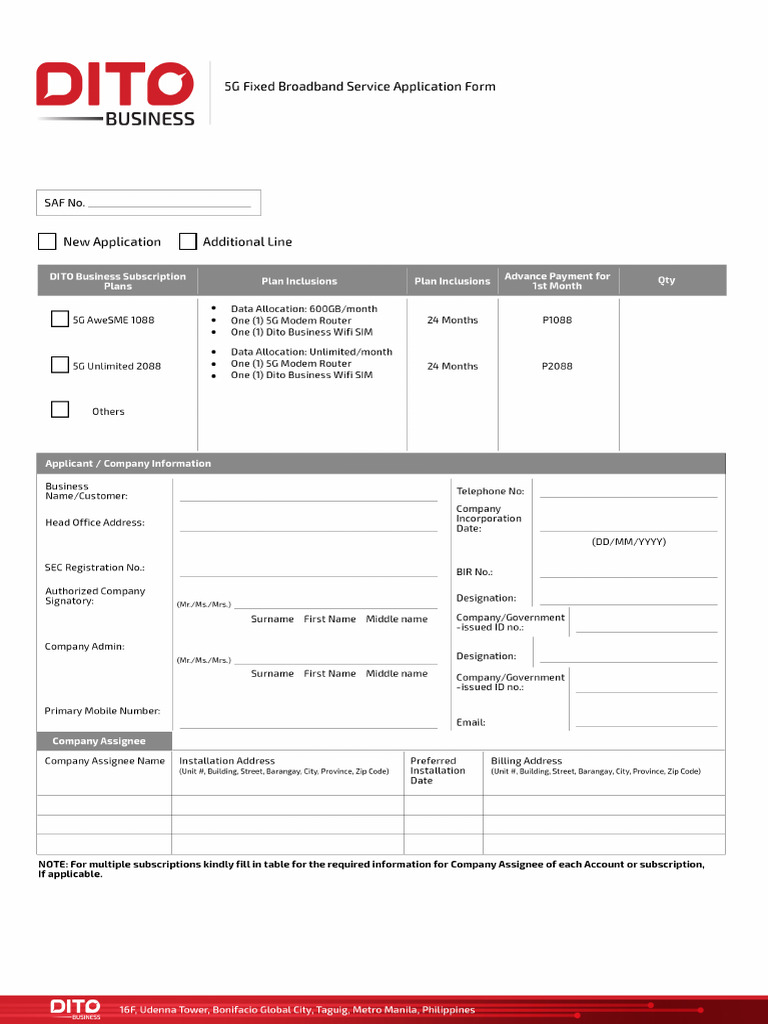 DITO BUSINESS 5G Fixed Broadband SAF | PDF
