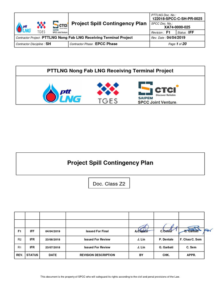 SPCC C SH PR 0025 Project Spill Contingency Plan F1 | PDF | Oil Spill | Dangerous Goods