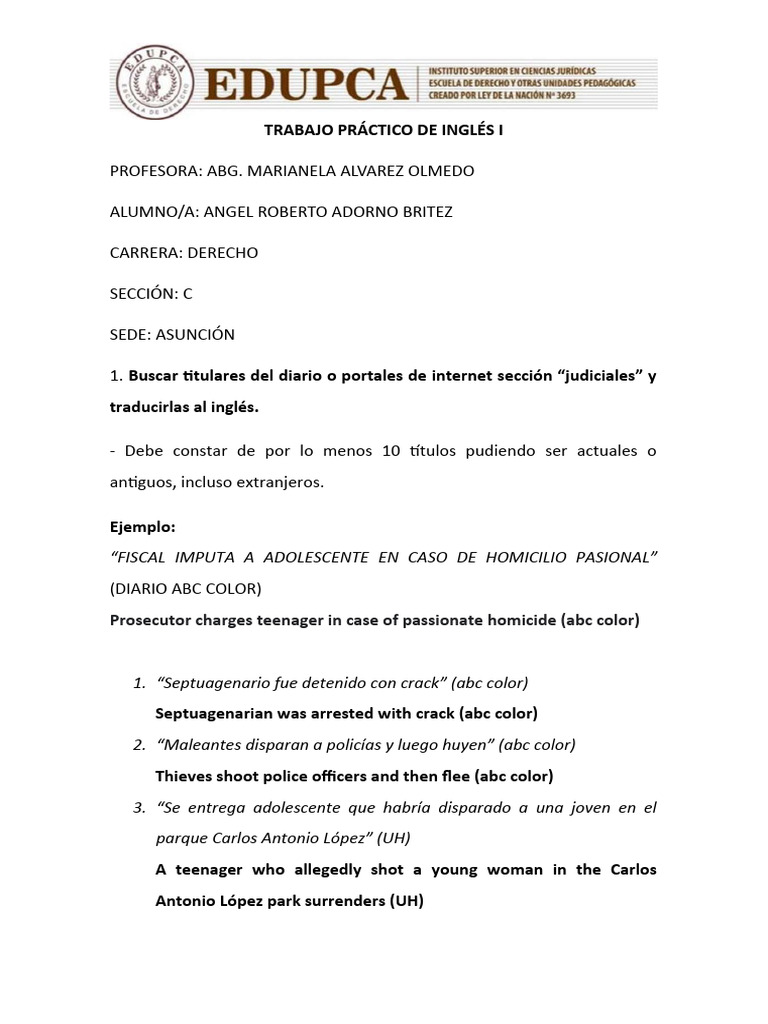 Trabajo Practico de Ingles I | PDF