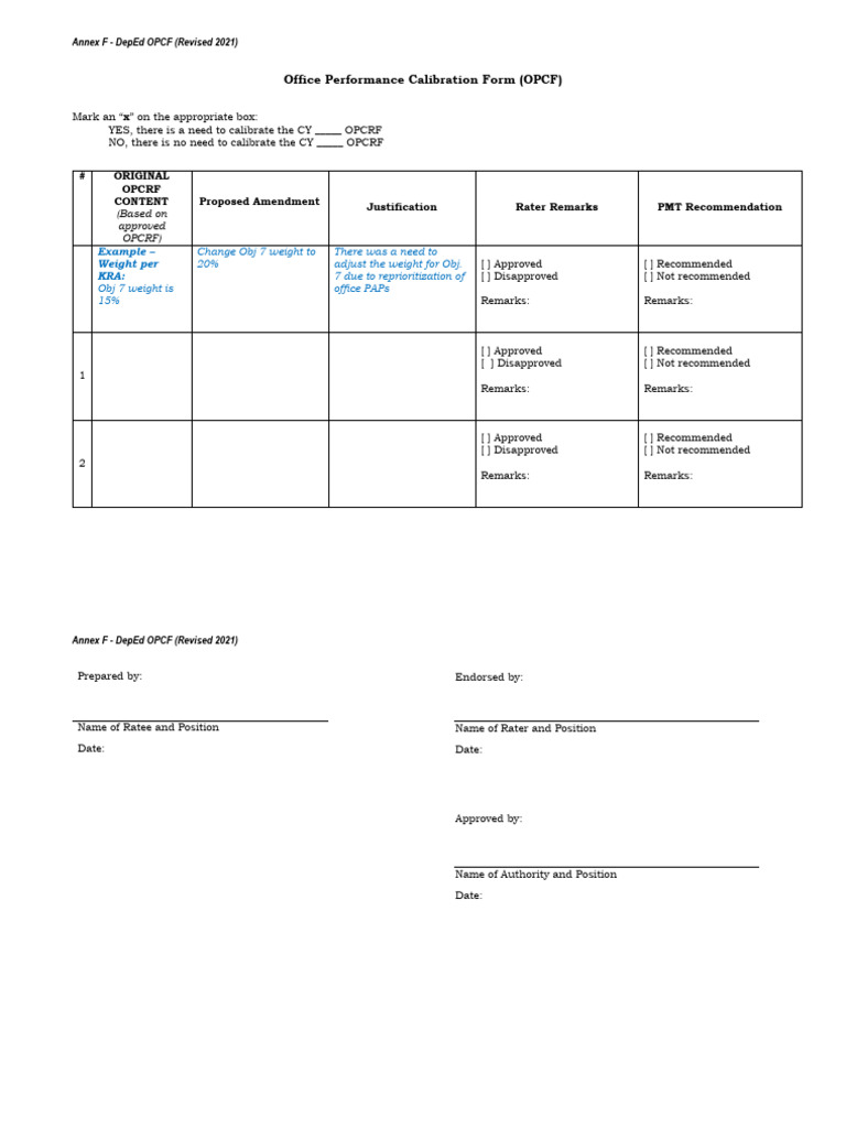 Annex F. Performance Calibration Form (PCF) | PDF
