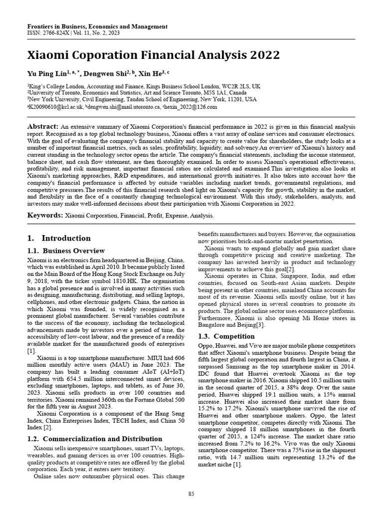 Xiaomi Financial Performance Analysis 2022 | PDF | Investing | Equity ...