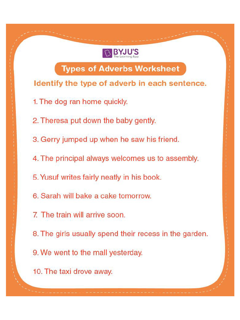 Types of Adverbs Worksheet 01 | PDF