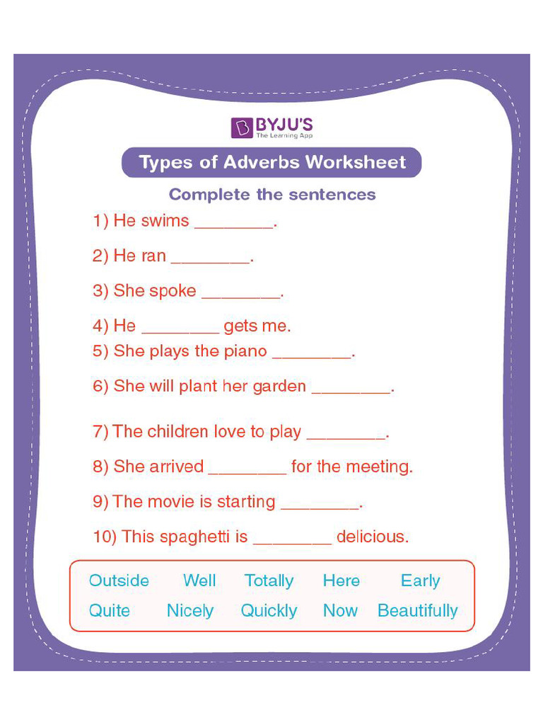 Types of Adverbs Worksheet 02 | PDF