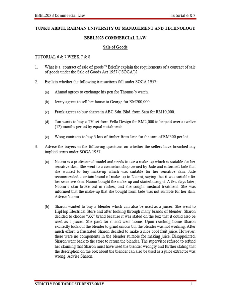 Tutorial 6 & 7 BBBL2023 | PDF | Business | Private Law