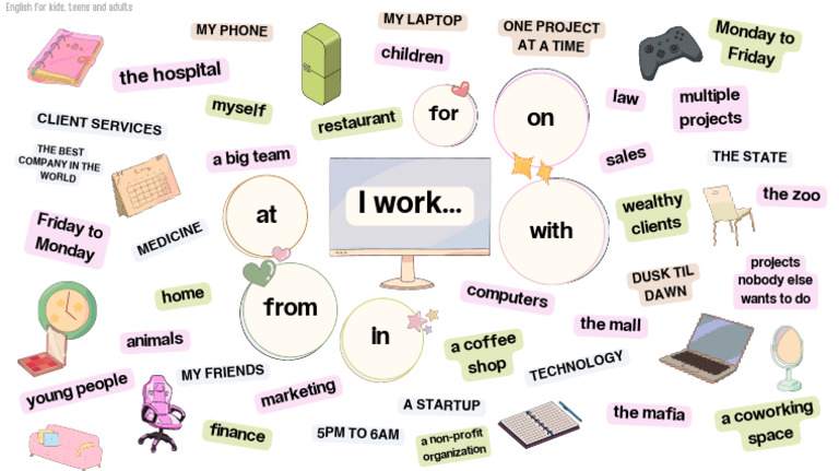 I_work__Prepositions_English_for_kids_teens_and_adults | PDF