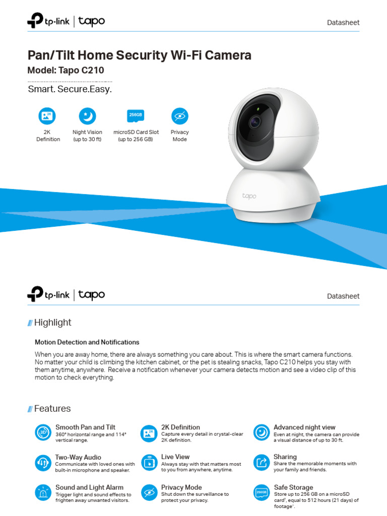 Tapo C210 (EU&US) 2.0 - Datasheet | PDF | Camera | Ieee 802.11